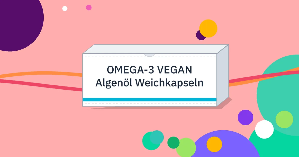 Symbolbild: Packung mit der Aufschrift OMEGA-3 VEGAN Algenöl Weichkapseln (PZN 19247217) – Verfügbarkeit und Bezug in Apotheken in Frankfurt am Main