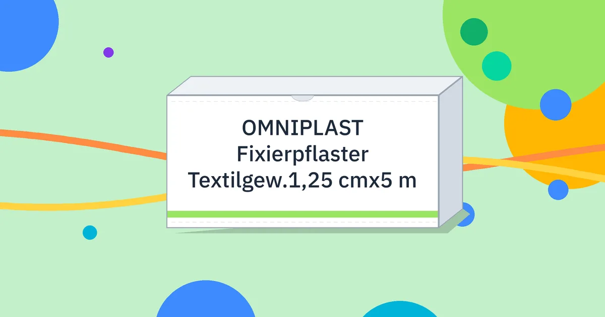 Symbolbild: Packung mit der Aufschrift OMNIPLAST Fixierpflaster Textilgew.1,25 cmx5 m (PZN 14443149) – Verfügbarkeit und Bezug in Apotheken in Frankfurt am Main