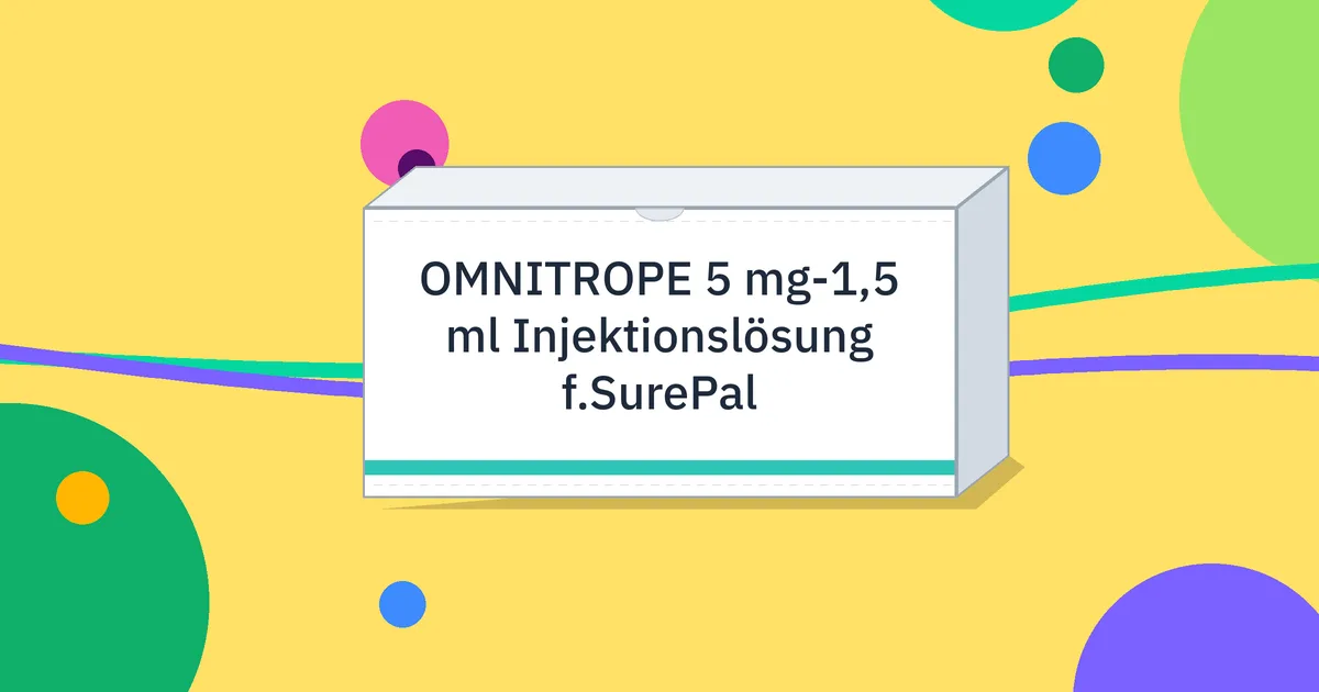 Symbolbild: Packung mit der Aufschrift OMNITROPE 5 mg-1,5 ml Injektionslösung f.SurePal (PZN 13830950) – Verfügbarkeit und Bezug in Apotheken in Frankfurt am Main