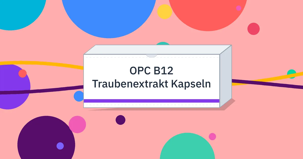Symbolbild: Packung mit der Aufschrift OPC B12 Traubenextrakt Kapseln (PZN 02482598) – Verfügbarkeit und Bezug in Apotheken in Frankfurt am Main