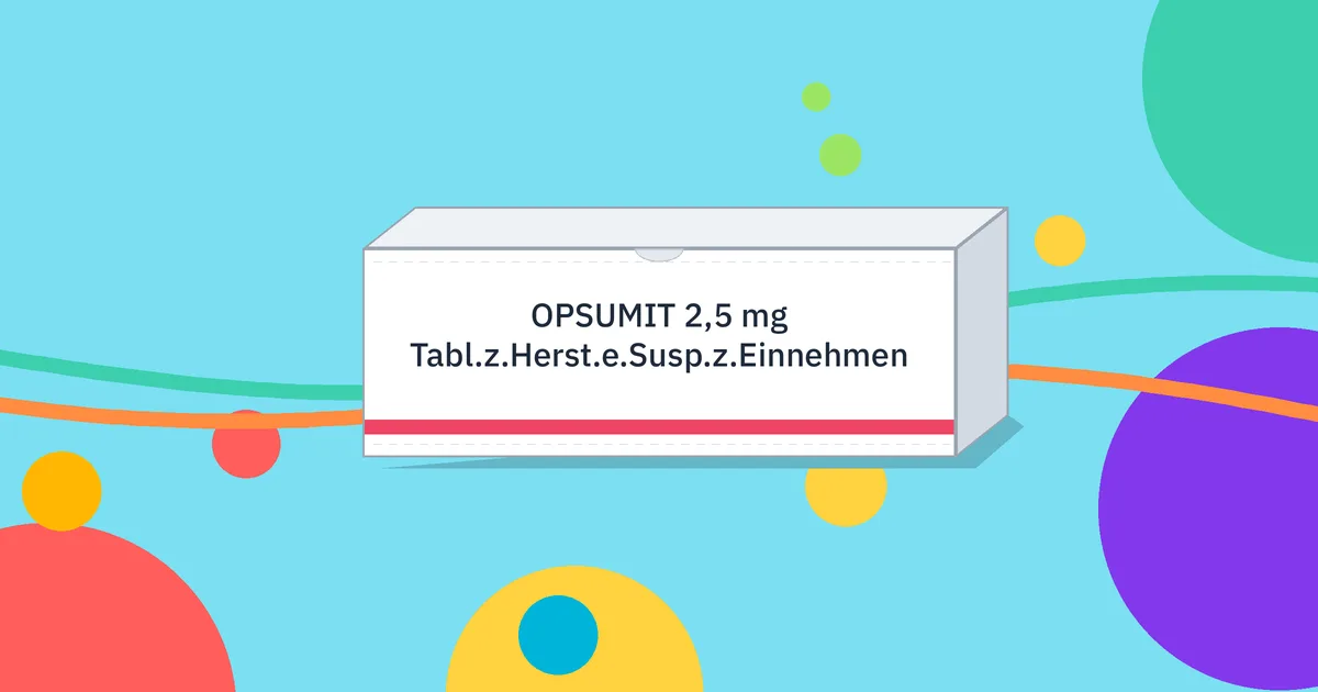 Symbolbild: Packung mit der Aufschrift OPSUMIT 2,5 mg Tabl.z.Herst.e.Susp.z.Einnehmen (PZN 20274395) – Verfügbarkeit und Bezug in Apotheken in Frankfurt am Main