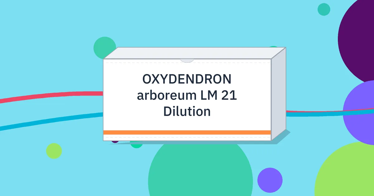 Symbolbild: Packung mit der Aufschrift OXYDENDRON arboreum LM 21 Dilution (PZN 13629515) – Verfügbarkeit und Bezug in Apotheken in Frankfurt am Main