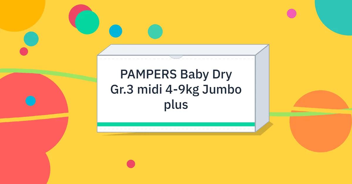 Symbolbild: Packung mit der Aufschrift PAMPERS Baby Dry Gr.3 midi 4-9kg Jumbo plus (PZN 03074306) – Verfügbarkeit und Bezug in Apotheken in Frankfurt am Main