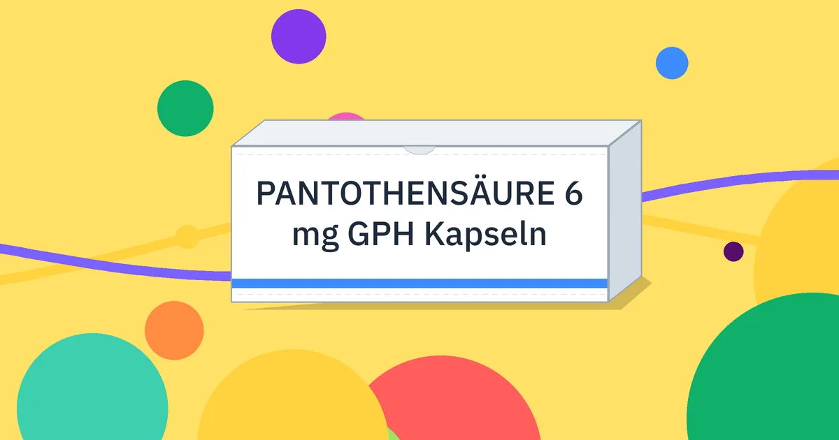 Symbolbild: Packung mit der Aufschrift PANTOTHENSÄURE 6 mg GPH Kapseln (PZN 04591110) – Verfügbarkeit und Bezug in Apotheken in Frankfurt am Main