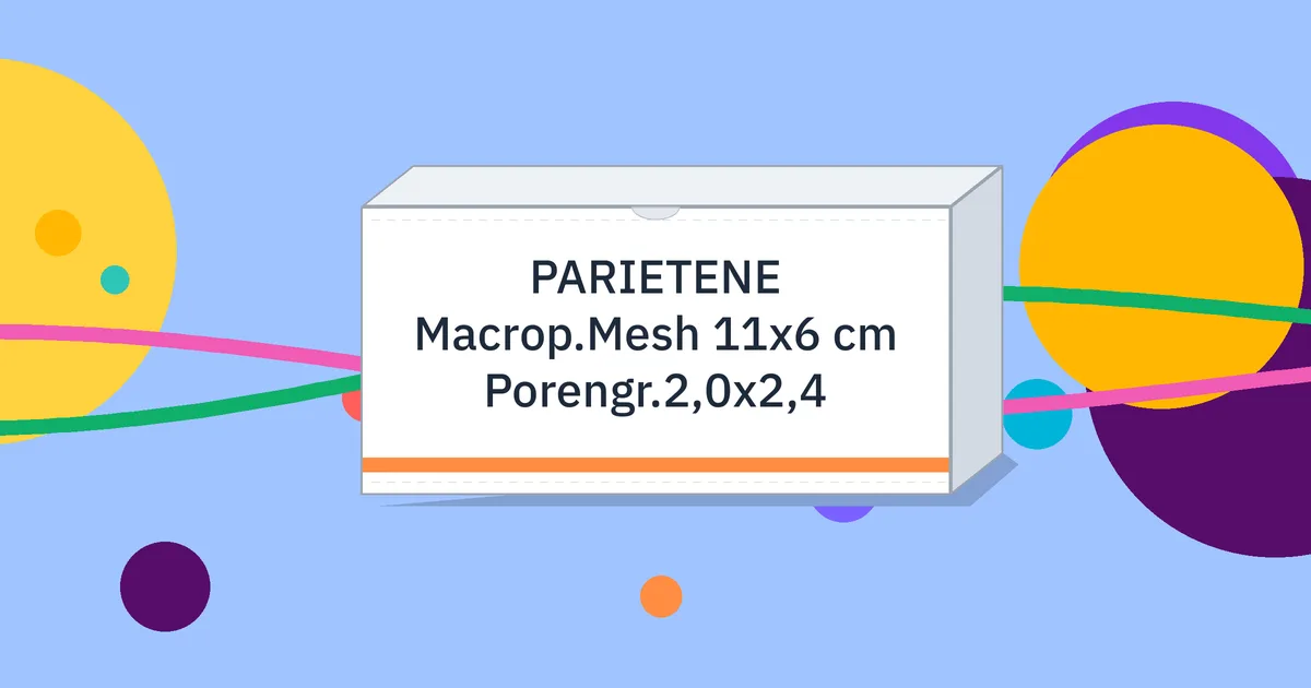Symbolbild: Packung mit der Aufschrift PARIETENE Macrop.Mesh 11x6 cm Porengr.2,0x2,4 (PZN 11314492) – Verfügbarkeit und Bezug in Apotheken in Frankfurt am Main
