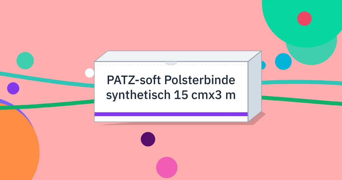 Symbolbild: Packung mit der Aufschrift PATZ-soft Polsterbinde synthetisch 15 cmx3 m (PZN 07637982) – Verfügbarkeit und Bezug in Apotheken in Frankfurt am Main