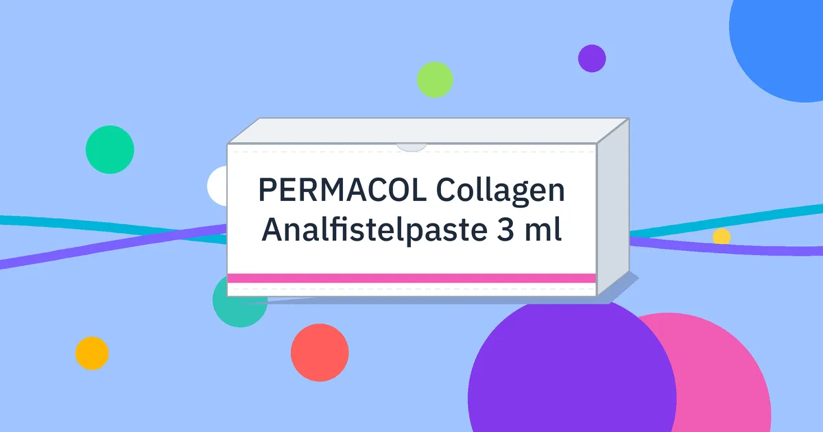 Symbolbild: Packung mit der Aufschrift PERMACOL Collagen Analfistelpaste 3 ml (PZN 18258012) – Verfügbarkeit und Bezug in Apotheken in Frankfurt am Main