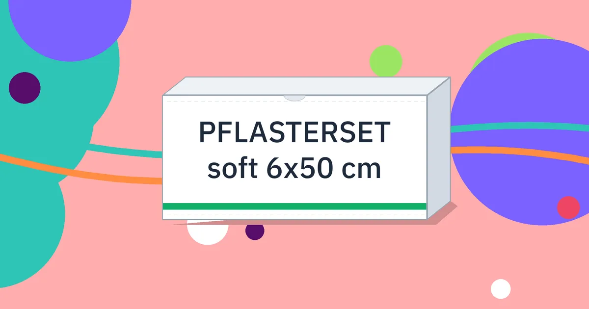 Symbolbild: Packung mit der Aufschrift PFLASTERSET soft 6x50 cm (PZN 04217127) – Verfügbarkeit und Bezug in Apotheken in Frankfurt am Main