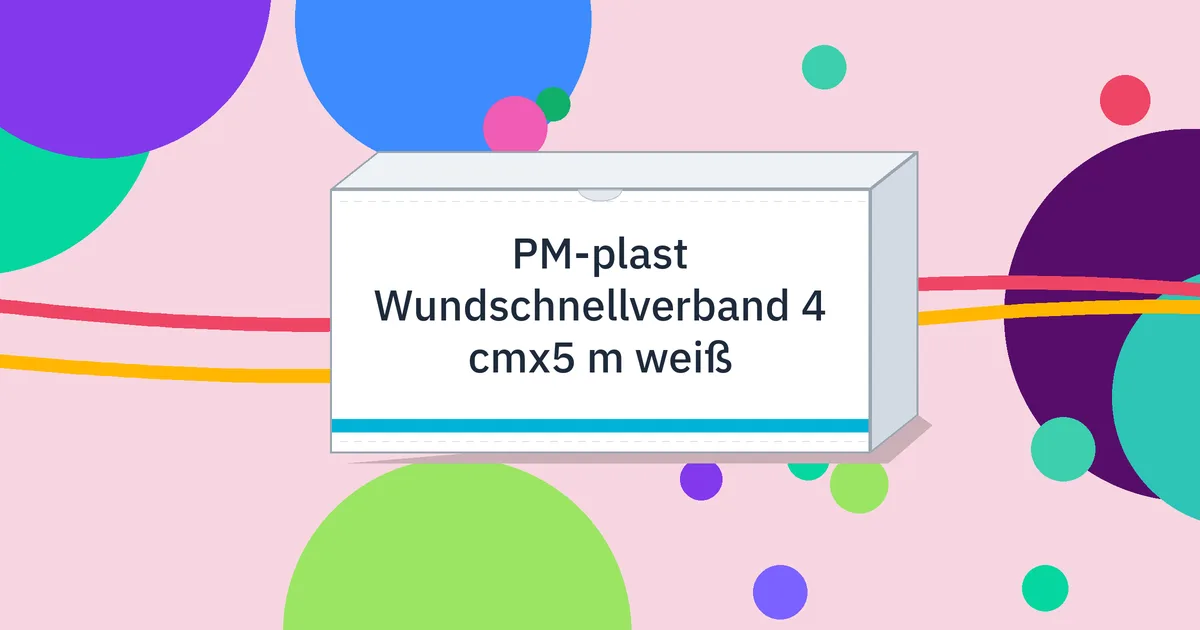 Symbolbild: Packung mit der Aufschrift PM-plast Wundschnellverband 4 cmx5 m weiß (PZN 18844589) – Verfügbarkeit und Bezug in Apotheken in Frankfurt am Main