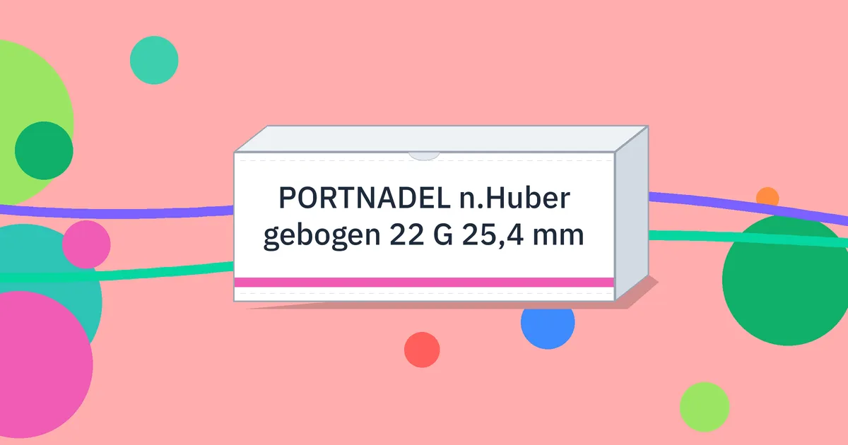 Symbolbild: Packung mit der Aufschrift PORTNADEL n.Huber gebogen 22 G 25,4 mm (PZN 00435471) – Verfügbarkeit und Bezug in Apotheken in Frankfurt am Main