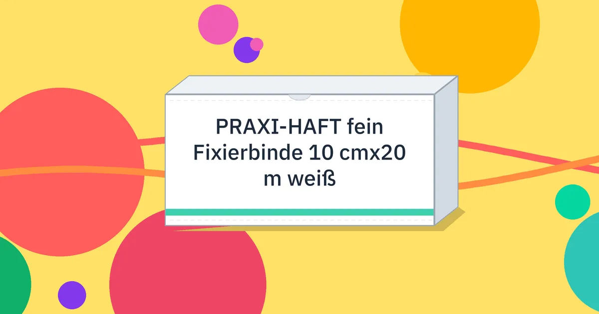 Symbolbild: Packung mit der Aufschrift PRAXI-HAFT fein Fixierbinde 10 cmx20 m weiß (PZN 12825993) – Verfügbarkeit und Bezug in Apotheken in Frankfurt am Main