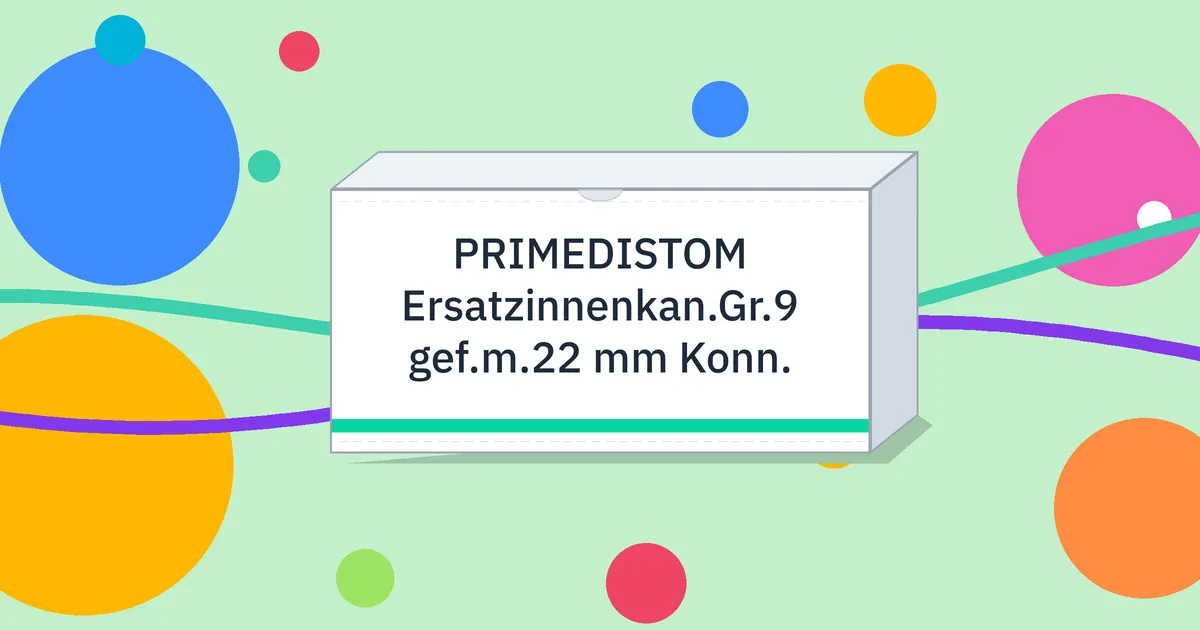 Symbolbild: Packung mit der Aufschrift PRIMEDISTOM Ersatzinnenkan.Gr.9 gef.m.22 mm Konn. (PZN 10257349) – Verfügbarkeit und Bezug in Apotheken in Frankfurt am Main