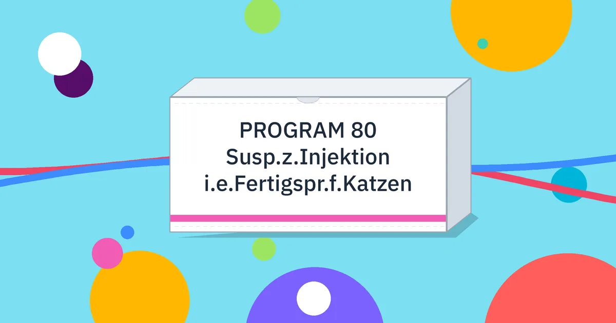 Symbolbild: Packung mit der Aufschrift PROGRAM 80 Susp.z.Injektion i.e.Fertigspr.f.Katzen (PZN 01415832) – Verfügbarkeit und Bezug in Apotheken in Frankfurt am Main