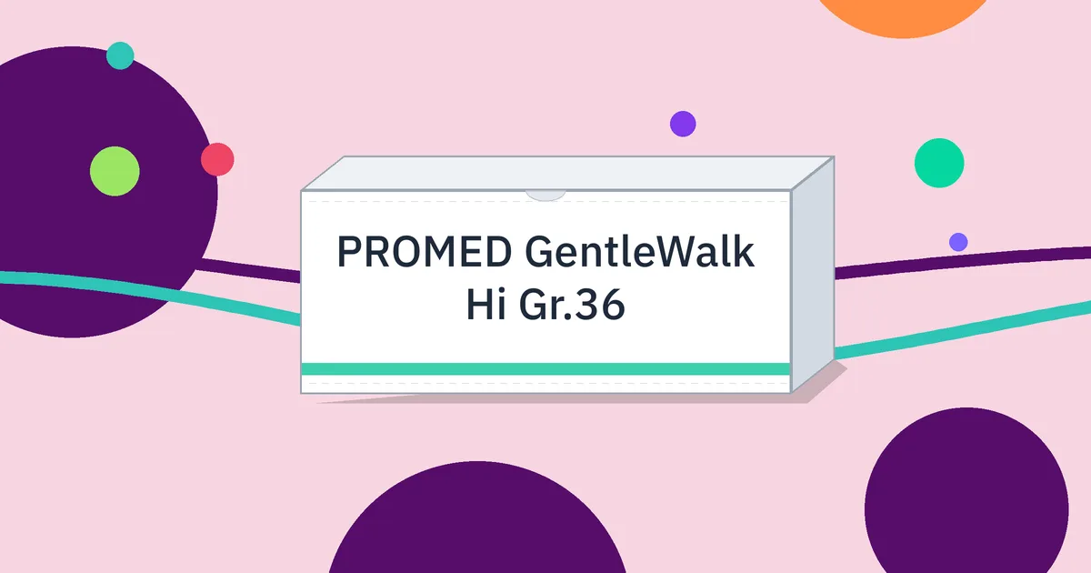 Symbolbild: Packung mit der Aufschrift PROMED GentleWalk Hi Gr.36 (PZN 07292773) – Verfügbarkeit und Bezug in Apotheken in Frankfurt am Main