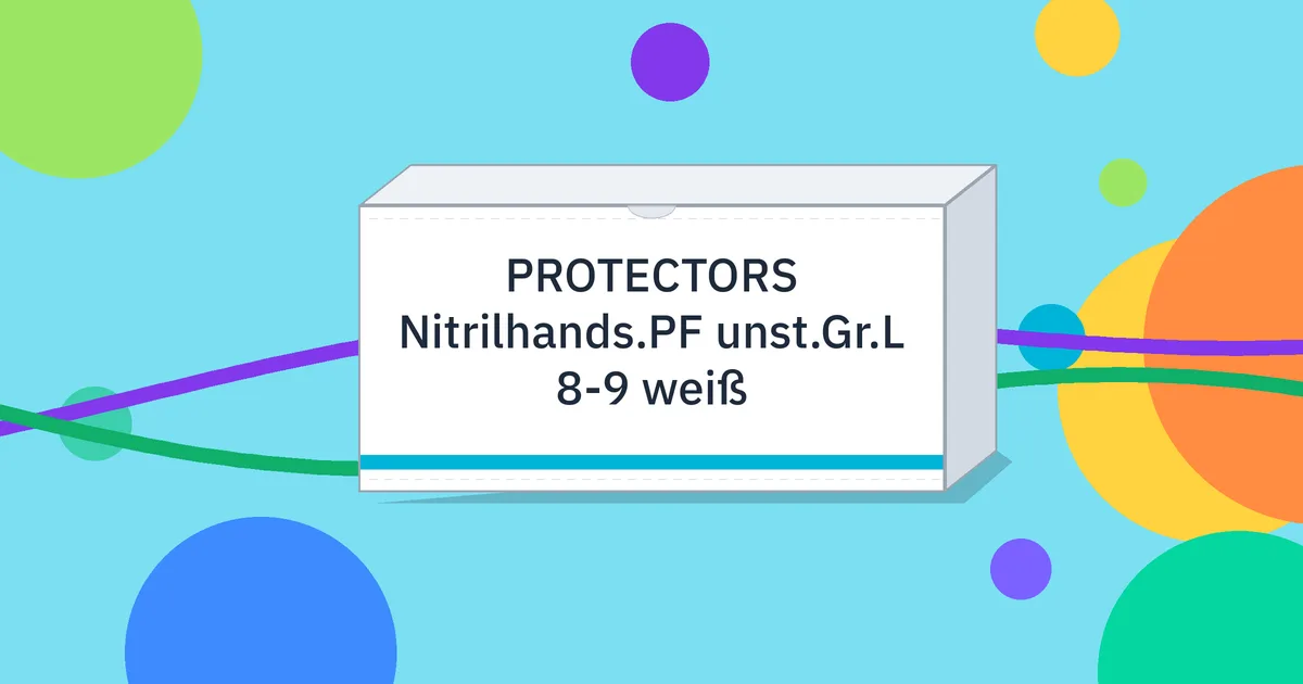Symbolbild: Packung mit der Aufschrift PROTECTORS Nitrilhands.PF unst.Gr.L 8-9 weiß (PZN 04686017) – Verfügbarkeit und Bezug in Apotheken in Frankfurt am Main