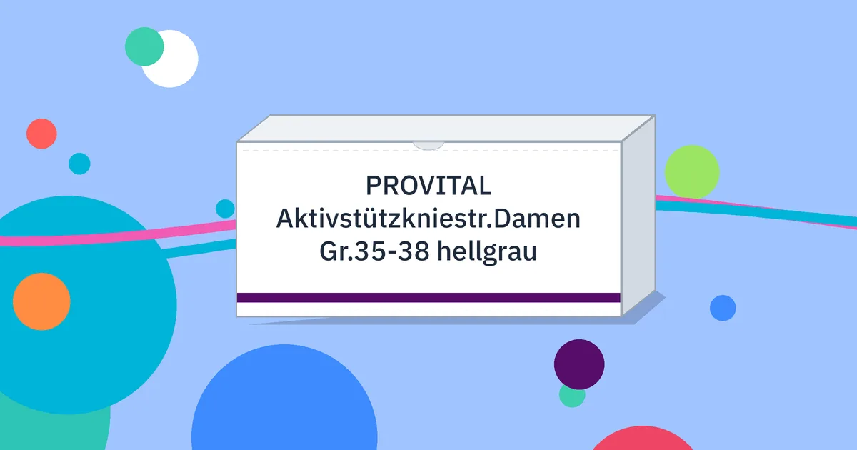 Symbolbild: Packung mit der Aufschrift PROVITAL Aktivstützkniestr.Damen Gr.35-38 hellgrau (PZN 14251415) – Verfügbarkeit und Bezug in Apotheken in Frankfurt am Main