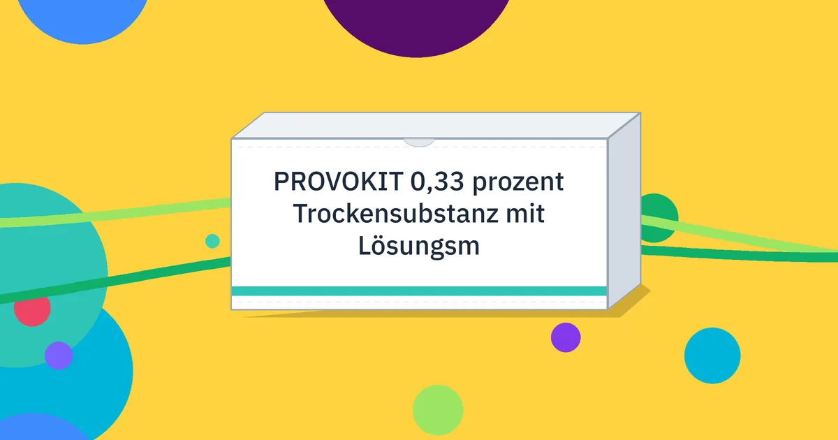 Symbolbild: Packung mit der Aufschrift PROVOKIT 0,33 prozent Trockensubstanz mit Lösungsm (PZN 00171345) – Verfügbarkeit und Bezug in Apotheken in Frankfurt am Main