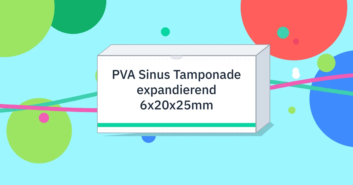Symbolbild: Packung mit der Aufschrift PVA Sinus Tamponade expandierend 6x20x25mm (PZN 20642947) – Verfügbarkeit und Bezug in Apotheken in Frankfurt am Main