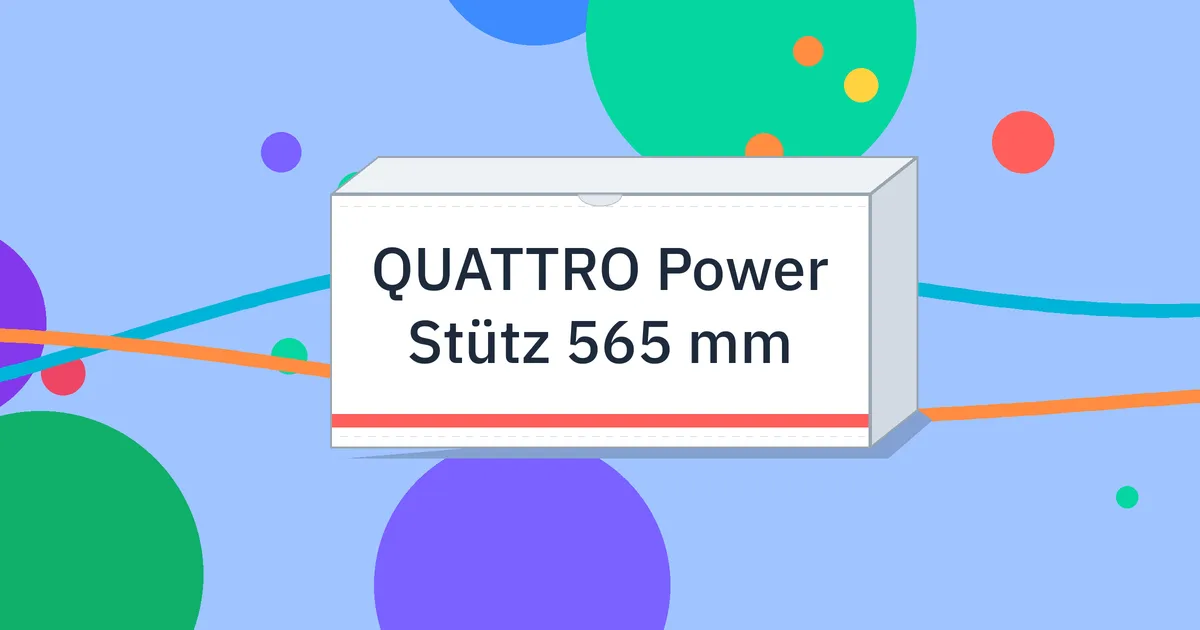 Symbolbild: Packung mit der Aufschrift QUATTRO Power Stütz 565 mm (PZN 06553987) – Verfügbarkeit und Bezug in Apotheken in Frankfurt am Main