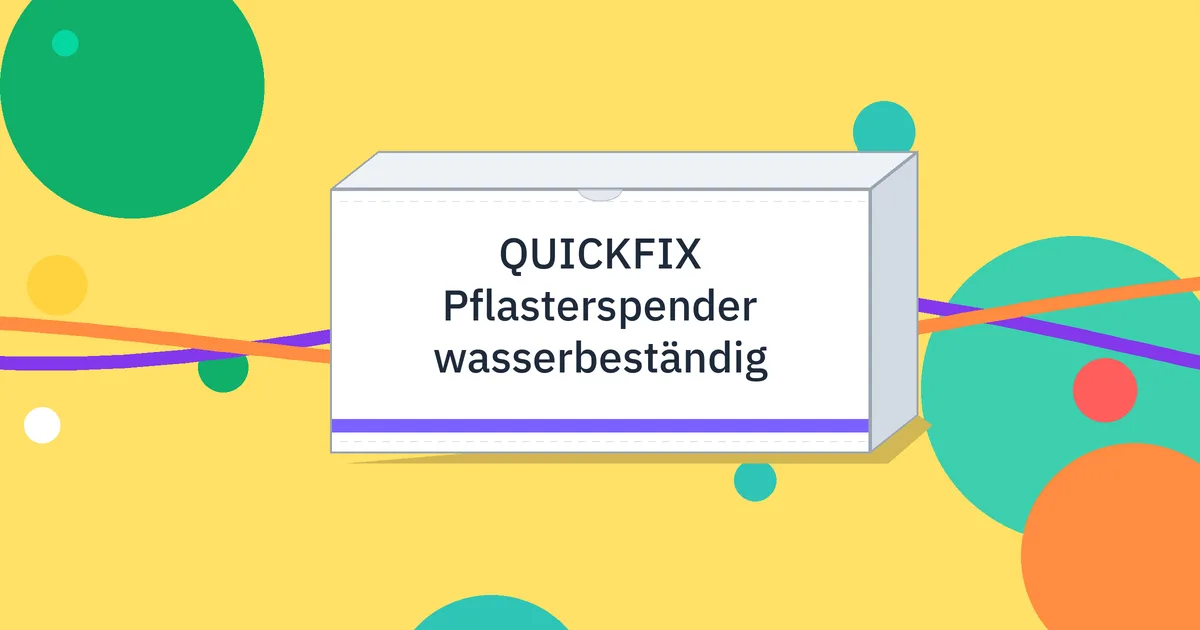 Symbolbild: Packung mit der Aufschrift QUICKFIX Pflasterspender wasserbeständig (PZN 09534252) – Verfügbarkeit und Bezug in Apotheken in Frankfurt am Main