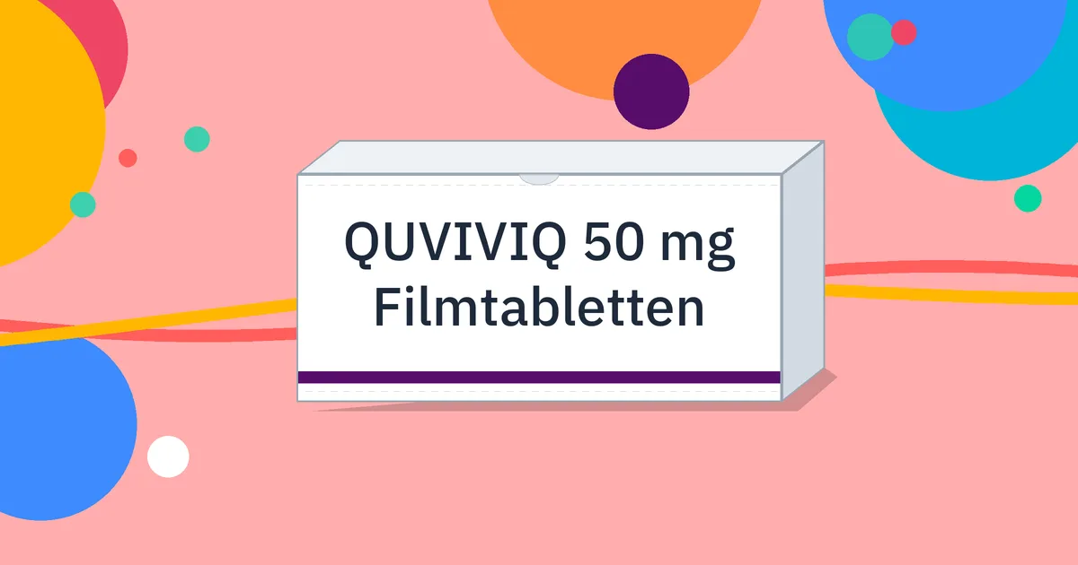 Symbolbild: Packung mit der Aufschrift QUVIVIQ 50 mg Filmtabletten (PZN 19402385) – Verfügbarkeit und Bezug in Apotheken in Frankfurt am Main