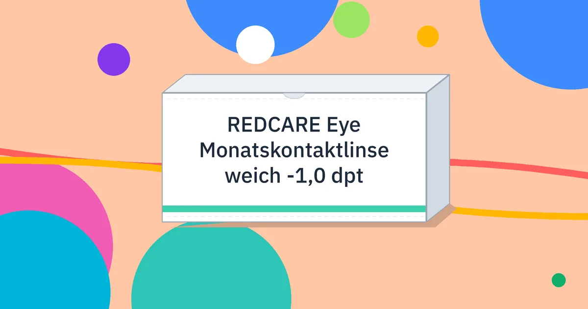 Symbolbild: Packung mit der Aufschrift REDCARE Eye Monatskontaktlinse weich -1,0 dpt (PZN 18781914) – Verfügbarkeit und Bezug in Apotheken in Frankfurt am Main