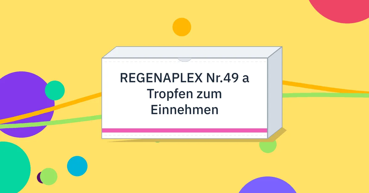 Symbolbild: Packung mit der Aufschrift REGENAPLEX Nr.49 a Tropfen zum Einnehmen (PZN 02642725) – Verfügbarkeit und Bezug in Apotheken in Frankfurt am Main
