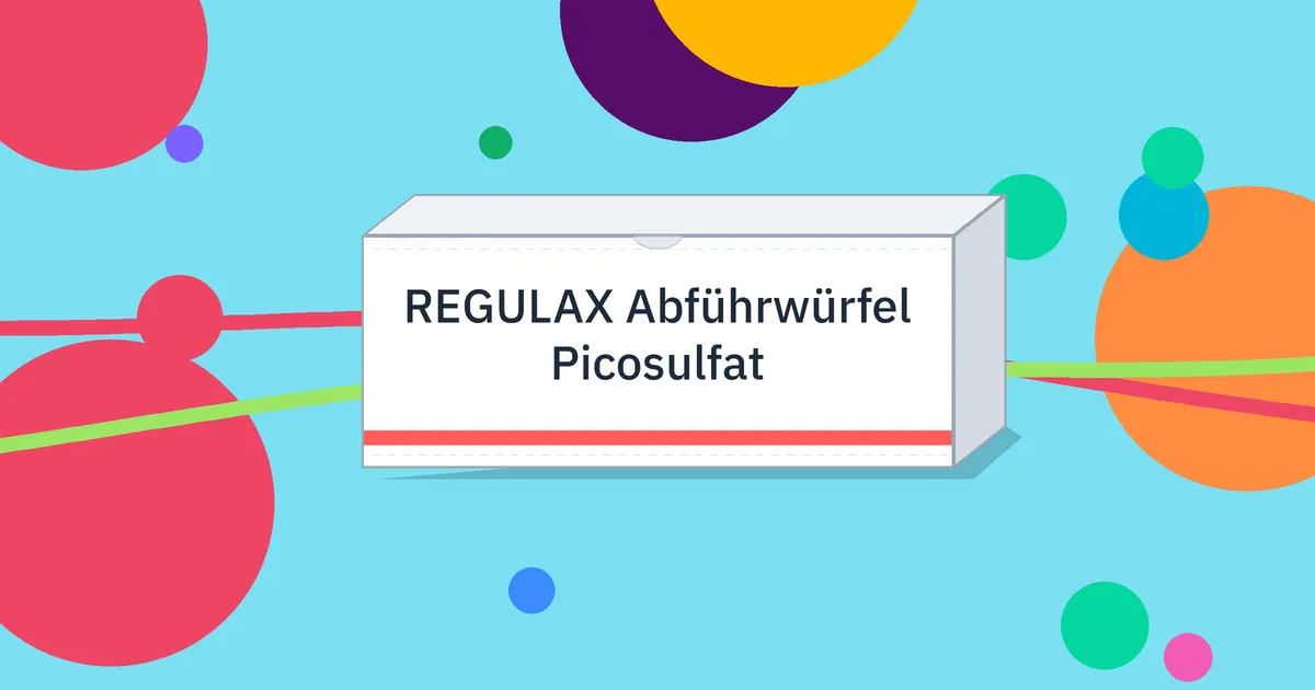 Symbolbild: Packung mit der Aufschrift REGULAX Abführwürfel Picosulfat (PZN 03390645) – Verfügbarkeit und Bezug in Apotheken in Frankfurt am Main