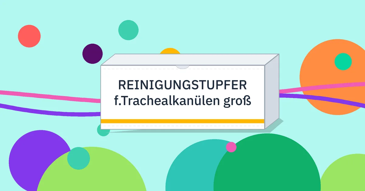 Symbolbild: Packung mit der Aufschrift REINIGUNGSTUPFER f.Trachealkanülen groß (PZN 04723675) – Verfügbarkeit und Bezug in Apotheken in Frankfurt am Main