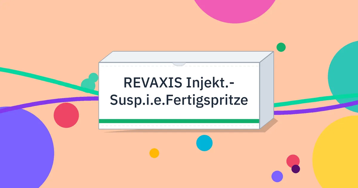Symbolbild: Packung mit der Aufschrift REVAXIS Injekt.-Susp.i.e.Fertigspritze (PZN 06121101) – Verfügbarkeit und Bezug in Apotheken in Frankfurt am Main