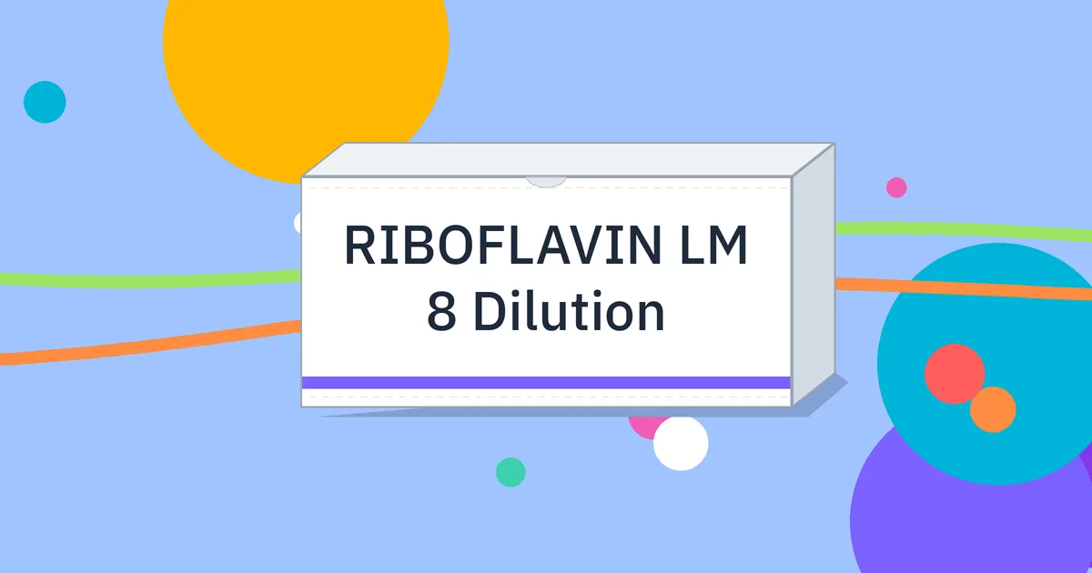 Symbolbild: Packung mit der Aufschrift RIBOFLAVIN LM 8 Dilution (PZN 13054368) – Verfügbarkeit und Bezug in Apotheken in Frankfurt am Main