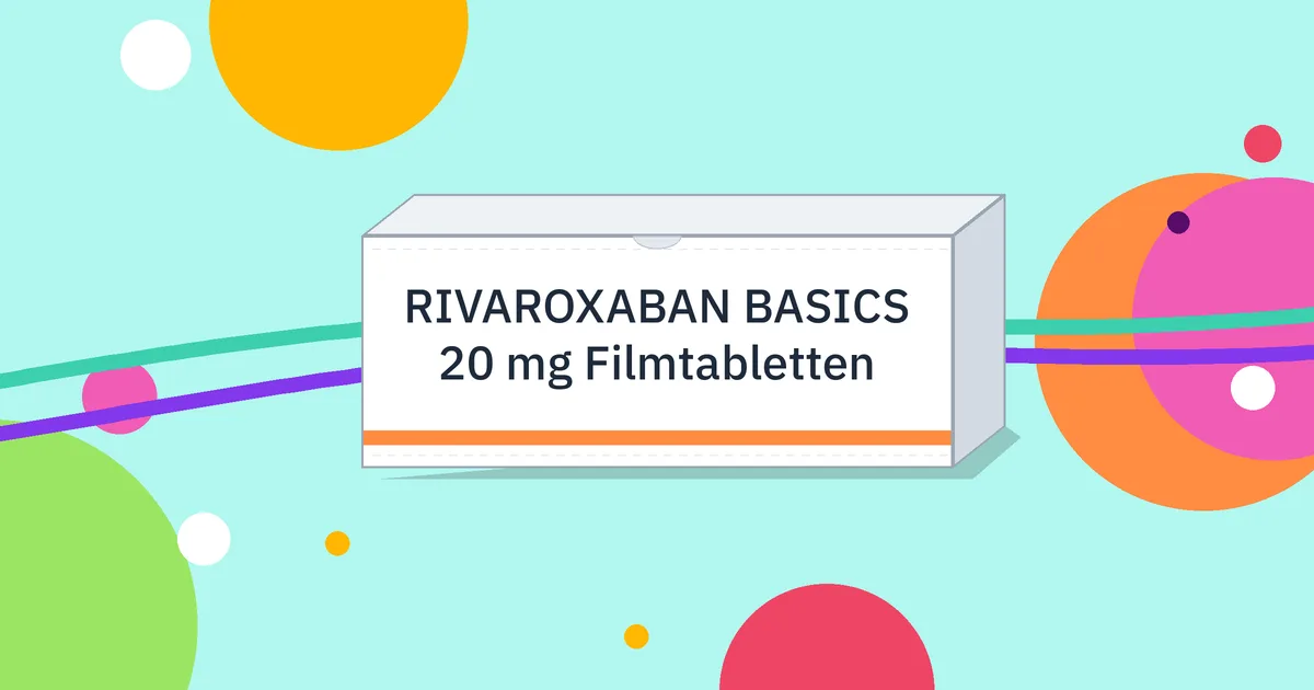 Symbolbild: Packung mit der Aufschrift RIVAROXABAN BASICS 20 mg Filmtabletten (PZN 18839157) – Verfügbarkeit und Bezug in Apotheken in Frankfurt am Main