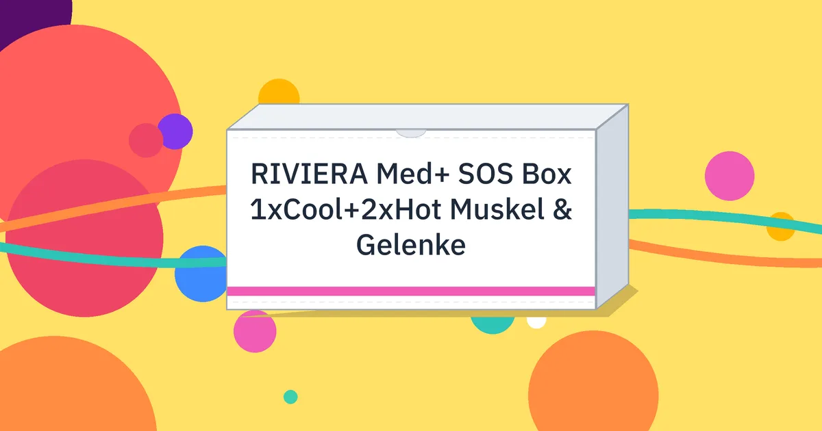 Symbolbild: Packung mit der Aufschrift RIVIERA Med+ SOS Box 1xCool+2xHot Muskel & Gelenke (PZN 19992702) – Verfügbarkeit und Bezug in Apotheken in Frankfurt am Main