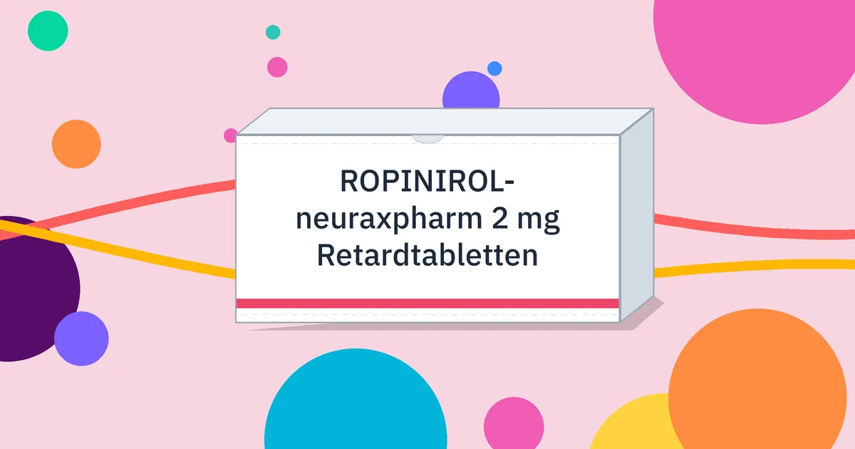 Symbolbild: Packung mit der Aufschrift ROPINIROL-neuraxpharm 2 mg Retardtabletten (PZN 09234372) – Verfügbarkeit und Bezug in Apotheken in Frankfurt am Main