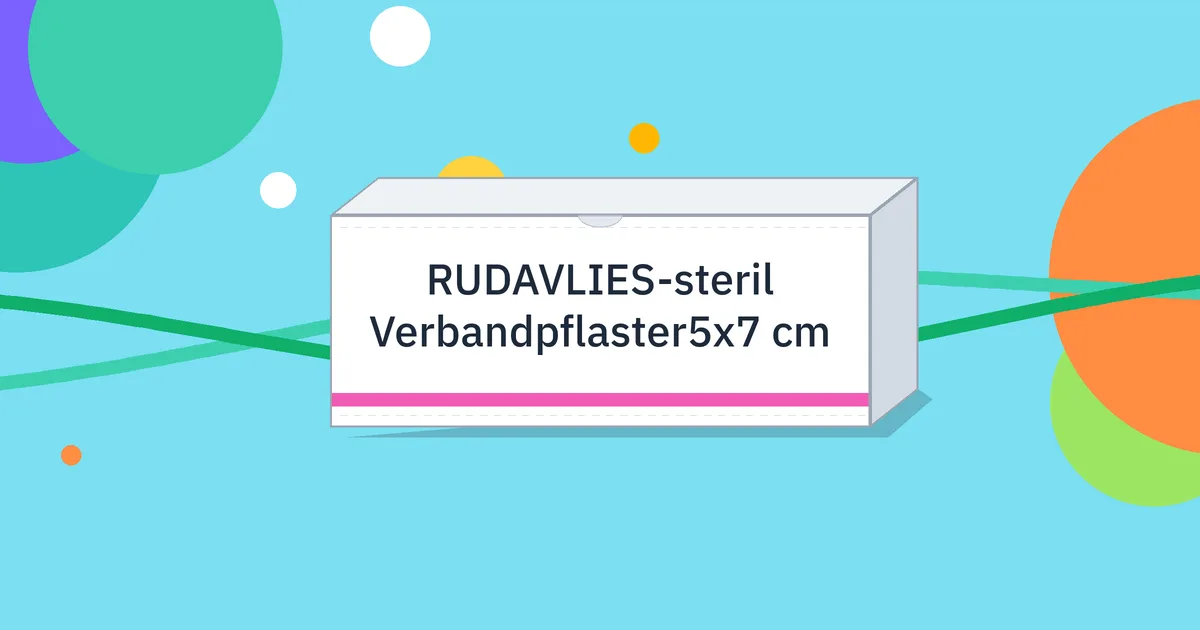 Symbolbild: Packung mit der Aufschrift RUDAVLIES-steril Verbandpflaster5x7 cm (PZN 01631091) – Verfügbarkeit und Bezug in Apotheken in Frankfurt am Main