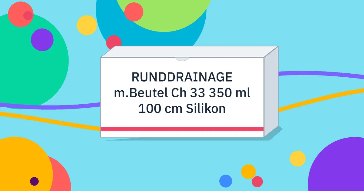 Symbolbild: Packung mit der Aufschrift RUNDDRAINAGE m.Beutel Ch 33 350 ml 100 cm Silikon (PZN 05870125) – Verfügbarkeit und Bezug in Apotheken in Frankfurt am Main