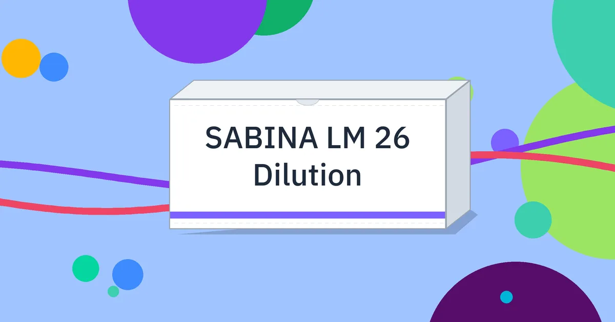 Symbolbild: Packung mit der Aufschrift SABINA LM 26 Dilution (PZN 13175994) – Verfügbarkeit und Bezug in Apotheken in Frankfurt am Main