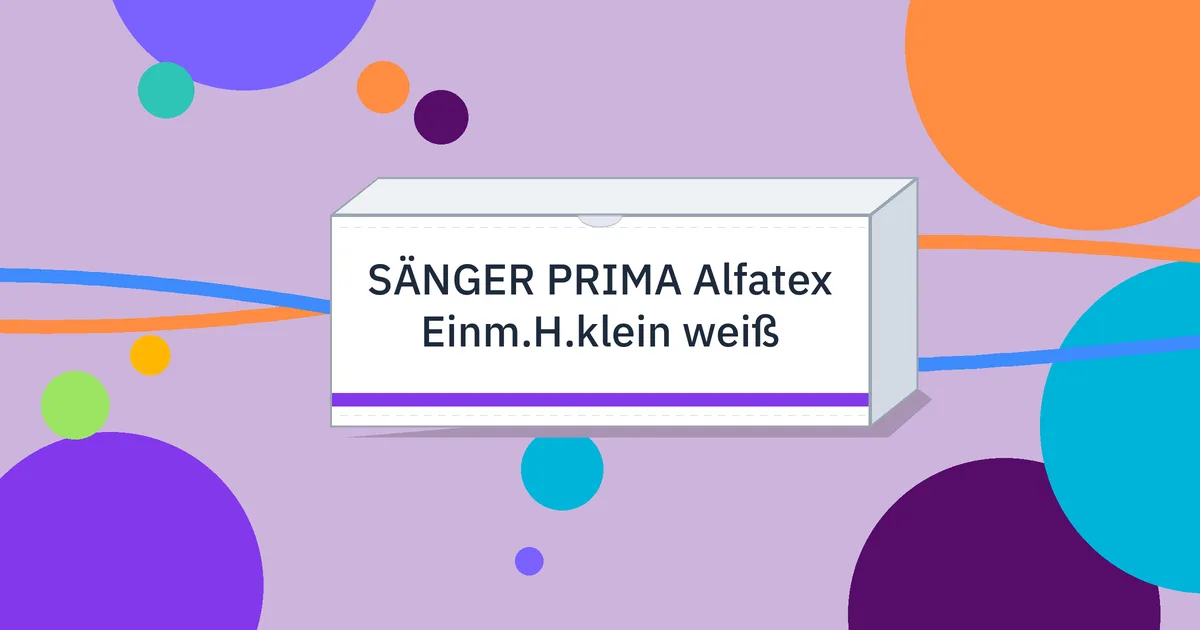 Symbolbild: Packung mit der Aufschrift SÄNGER PRIMA Alfatex Einm.H.klein weiß (PZN 02190766) – Verfügbarkeit und Bezug in Apotheken in Frankfurt am Main