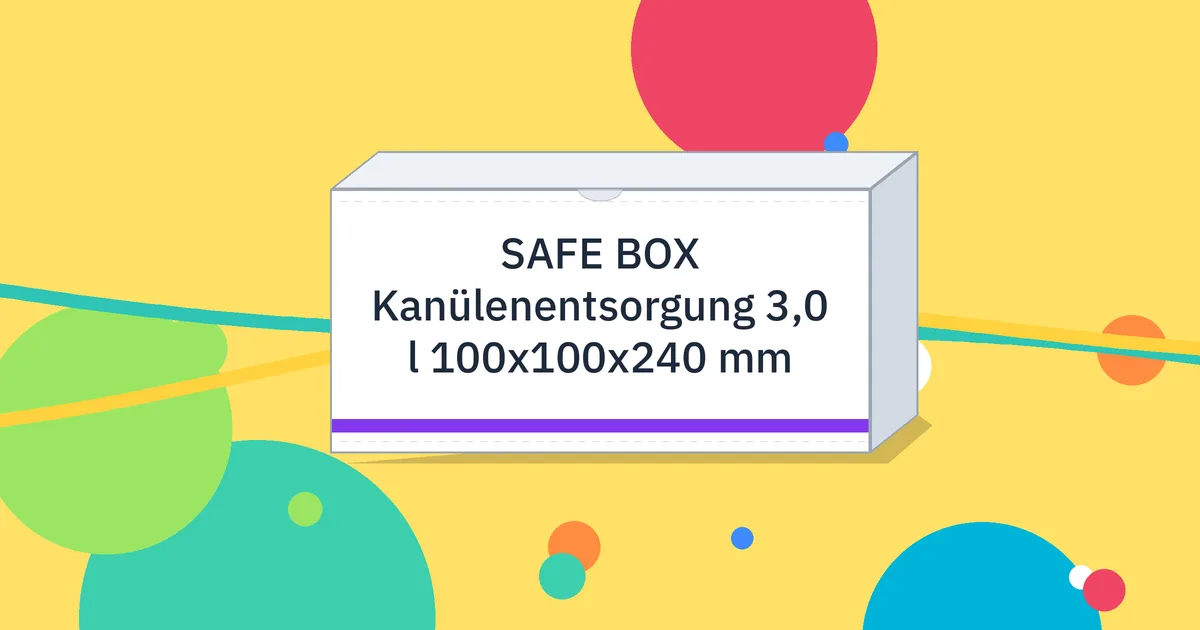 Symbolbild: Packung mit der Aufschrift SAFE BOX Kanülenentsorgung 3,0 l 100x100x240 mm (PZN 13909568) – Verfügbarkeit und Bezug in Apotheken in Frankfurt am Main