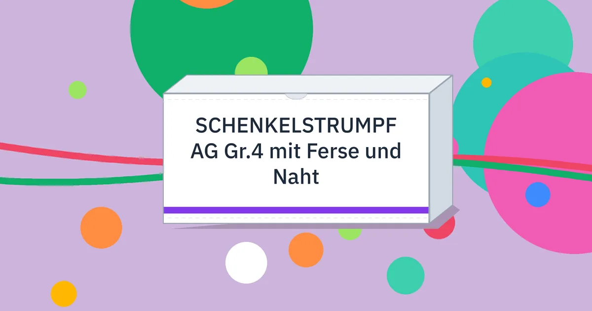 Symbolbild: Packung mit der Aufschrift SCHENKELSTRUMPF AG Gr.4 mit Ferse und Naht (PZN 01969507) – Verfügbarkeit und Bezug in Apotheken in Frankfurt am Main