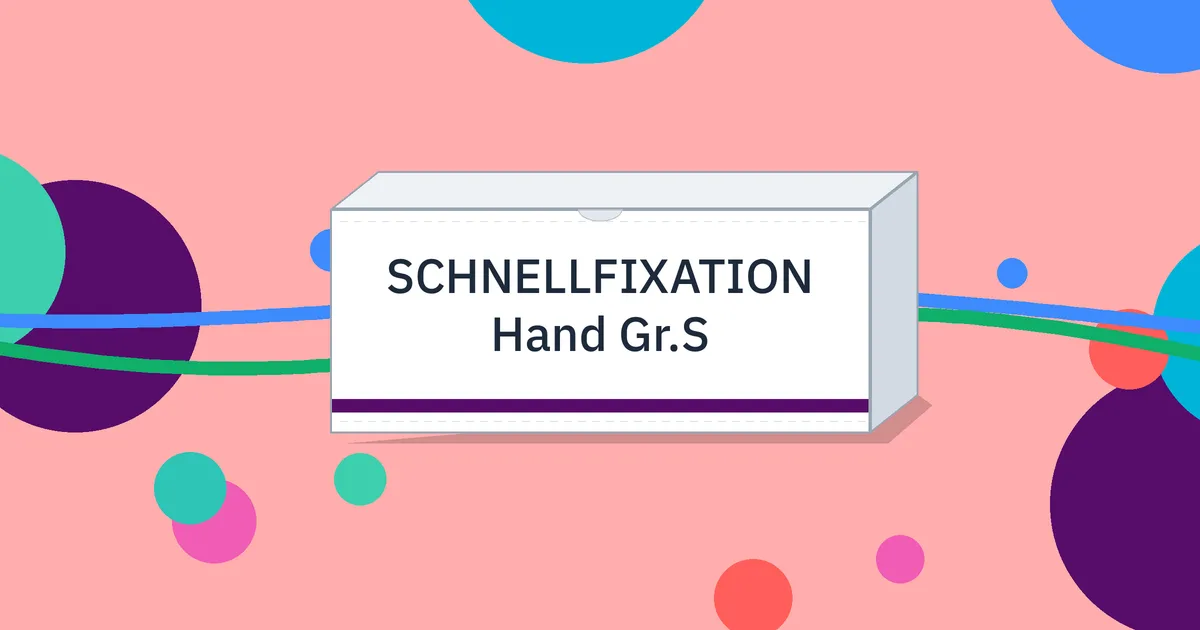 Symbolbild: Packung mit der Aufschrift SCHNELLFIXATION Hand Gr.S (PZN 10947350) – Verfügbarkeit und Bezug in Apotheken in Frankfurt am Main