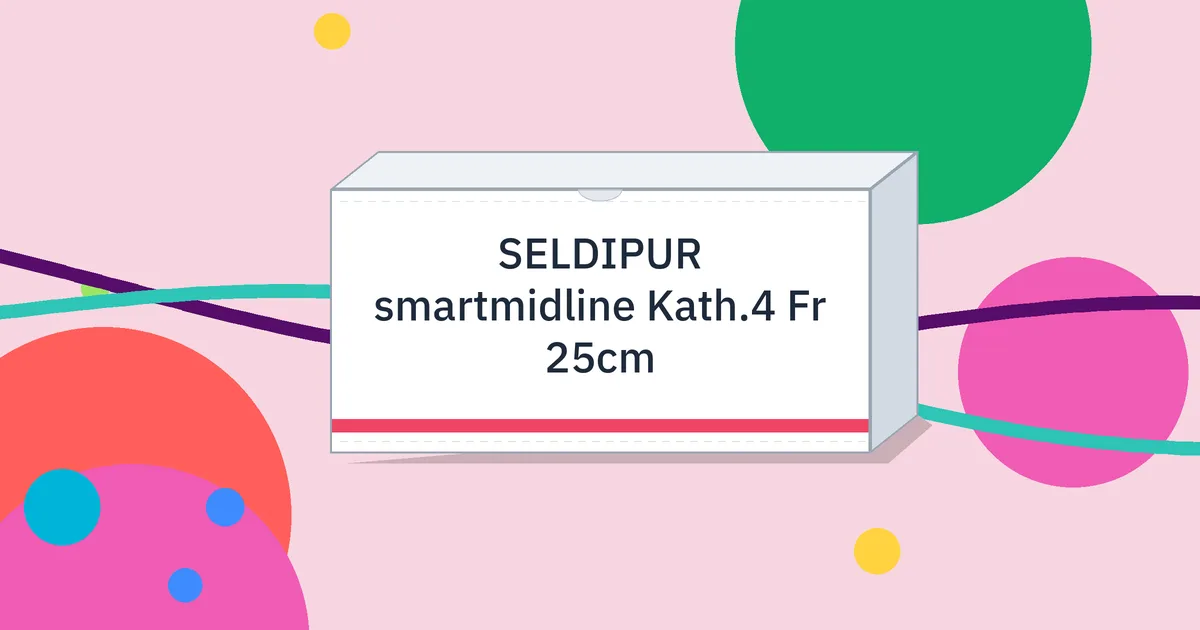 Symbolbild: Packung mit der Aufschrift SELDIPUR smartmidline Kath.4 Fr 25cm (PZN 15263515) – Verfügbarkeit und Bezug in Apotheken in Frankfurt am Main