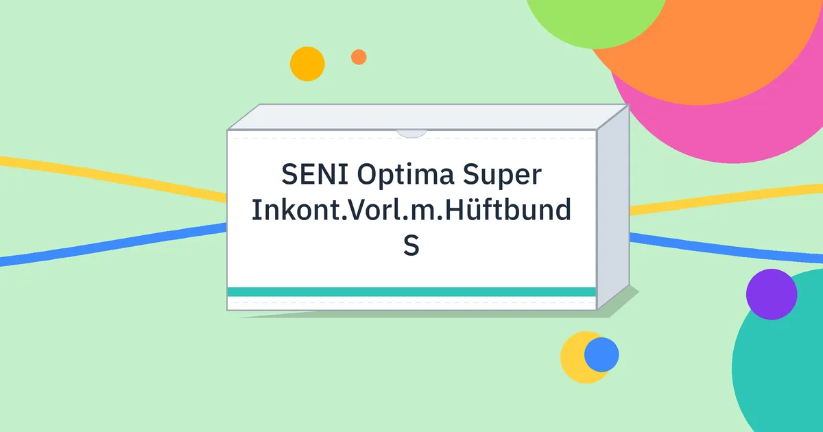 Symbolbild: Packung mit der Aufschrift SENI Optima Super Inkont.Vorl.m.Hüftbund S (PZN 18012512) – Verfügbarkeit und Bezug in Apotheken in Frankfurt am Main