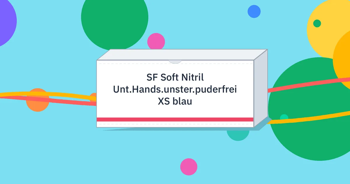 Symbolbild: Packung mit der Aufschrift SF Soft Nitril Unt.Hands.unster.puderfrei XS blau (PZN 15659615) – Verfügbarkeit und Bezug in Apotheken in Frankfurt am Main