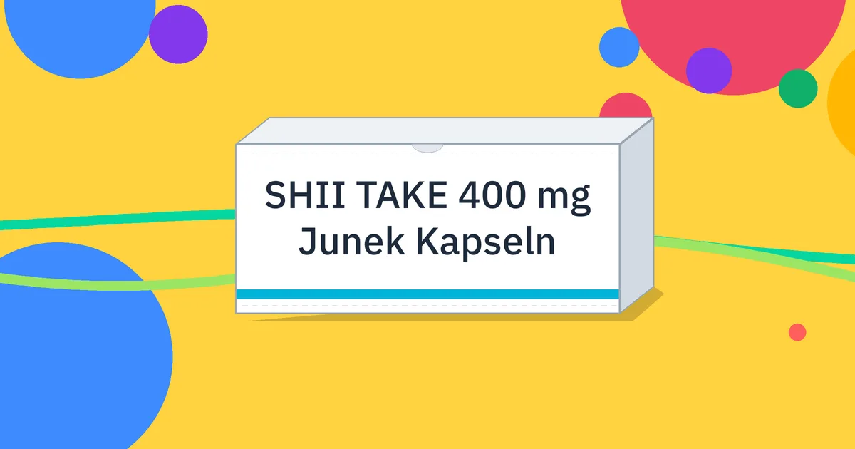 Symbolbild: Packung mit der Aufschrift SHII TAKE 400 mg Junek Kapseln (PZN 01107378) – Verfügbarkeit und Bezug in Apotheken in Frankfurt am Main