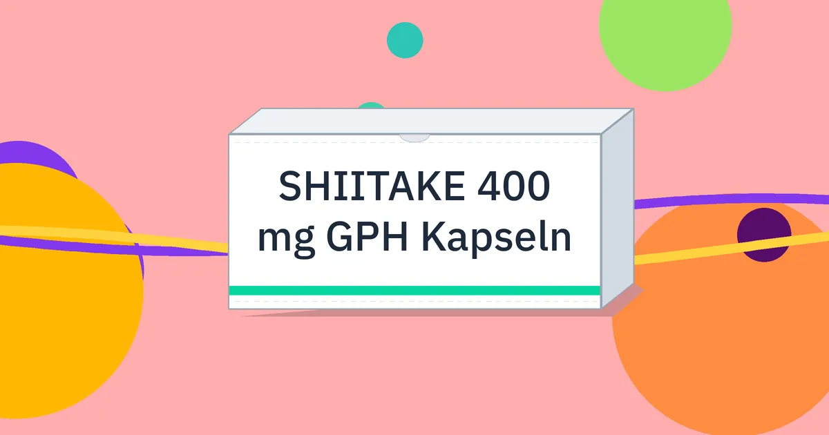 Symbolbild: Packung mit der Aufschrift SHIITAKE 400 mg GPH Kapseln (PZN 00968919) – Verfügbarkeit und Bezug in Apotheken in Frankfurt am Main