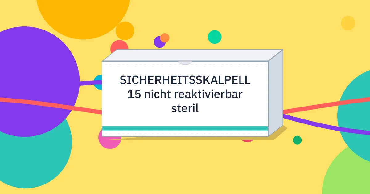 Symbolbild: Packung mit der Aufschrift SICHERHEITSSKALPELL 15 nicht reaktivierbar steril (PZN 09107188) – Verfügbarkeit und Bezug in Apotheken in Frankfurt am Main