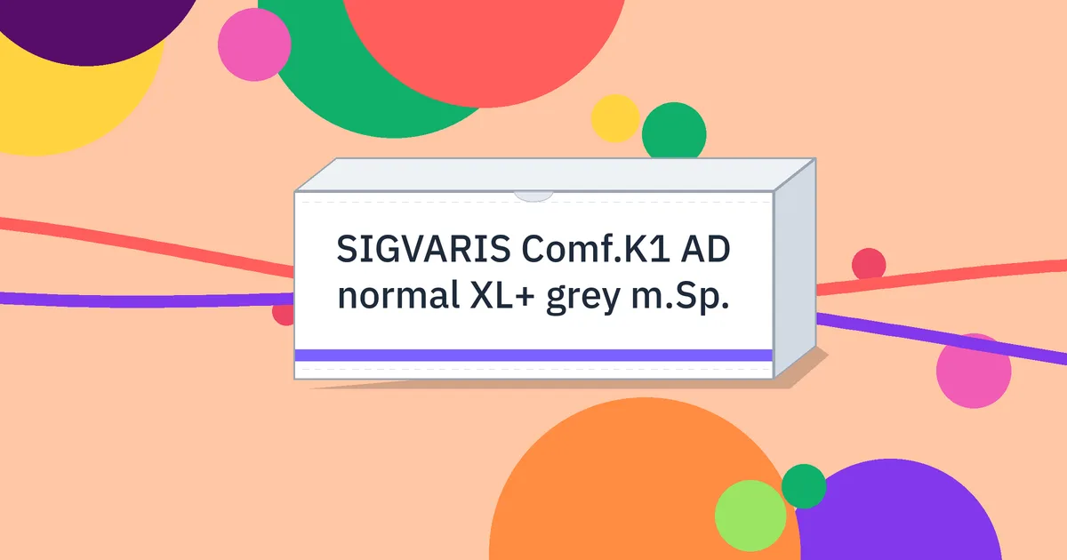 Symbolbild: Packung mit der Aufschrift SIGVARIS Comf.K1 AD normal XL+ grey m.Sp. (PZN 17093253) – Verfügbarkeit und Bezug in Apotheken in Frankfurt am Main