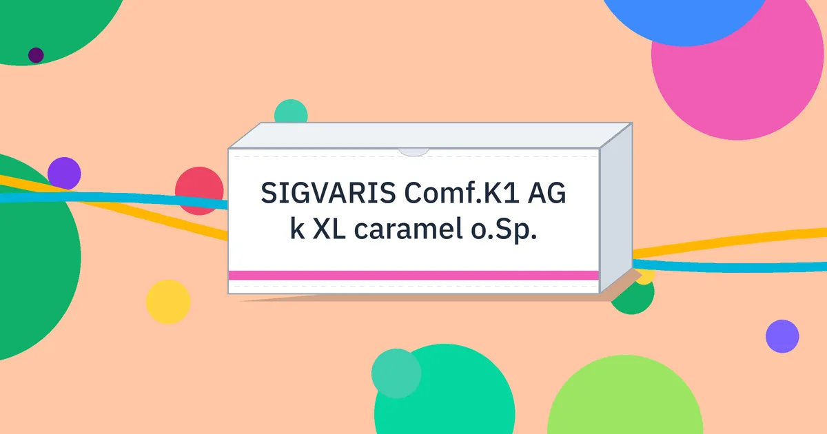 Symbolbild: Packung mit der Aufschrift SIGVARIS Comf.K1 AG k XL caramel o.Sp. (PZN 17094494) – Verfügbarkeit und Bezug in Apotheken in Frankfurt am Main