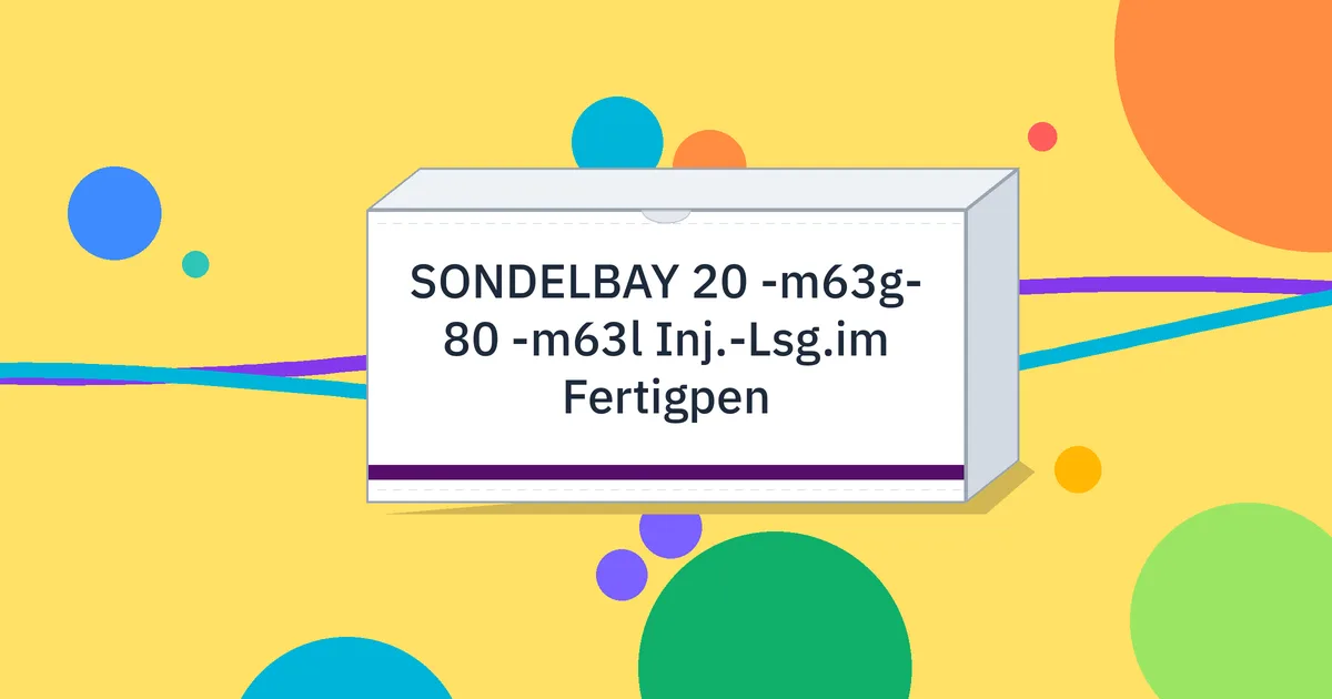 Symbolbild: Packung mit der Aufschrift SONDELBAY 20 -m63g-80 -m63l Inj.-Lsg.im Fertigpen (PZN 16321858) – Verfügbarkeit und Bezug in Apotheken in Frankfurt am Main